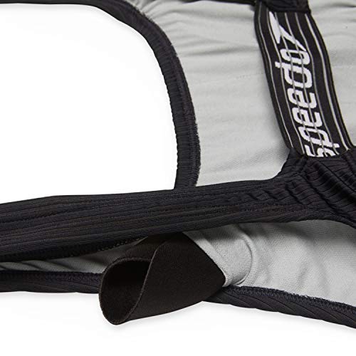 Speedo Women's Standard Swimsuit One Piece Logo Back Strap Contemporary Cut, Rib Black, 12