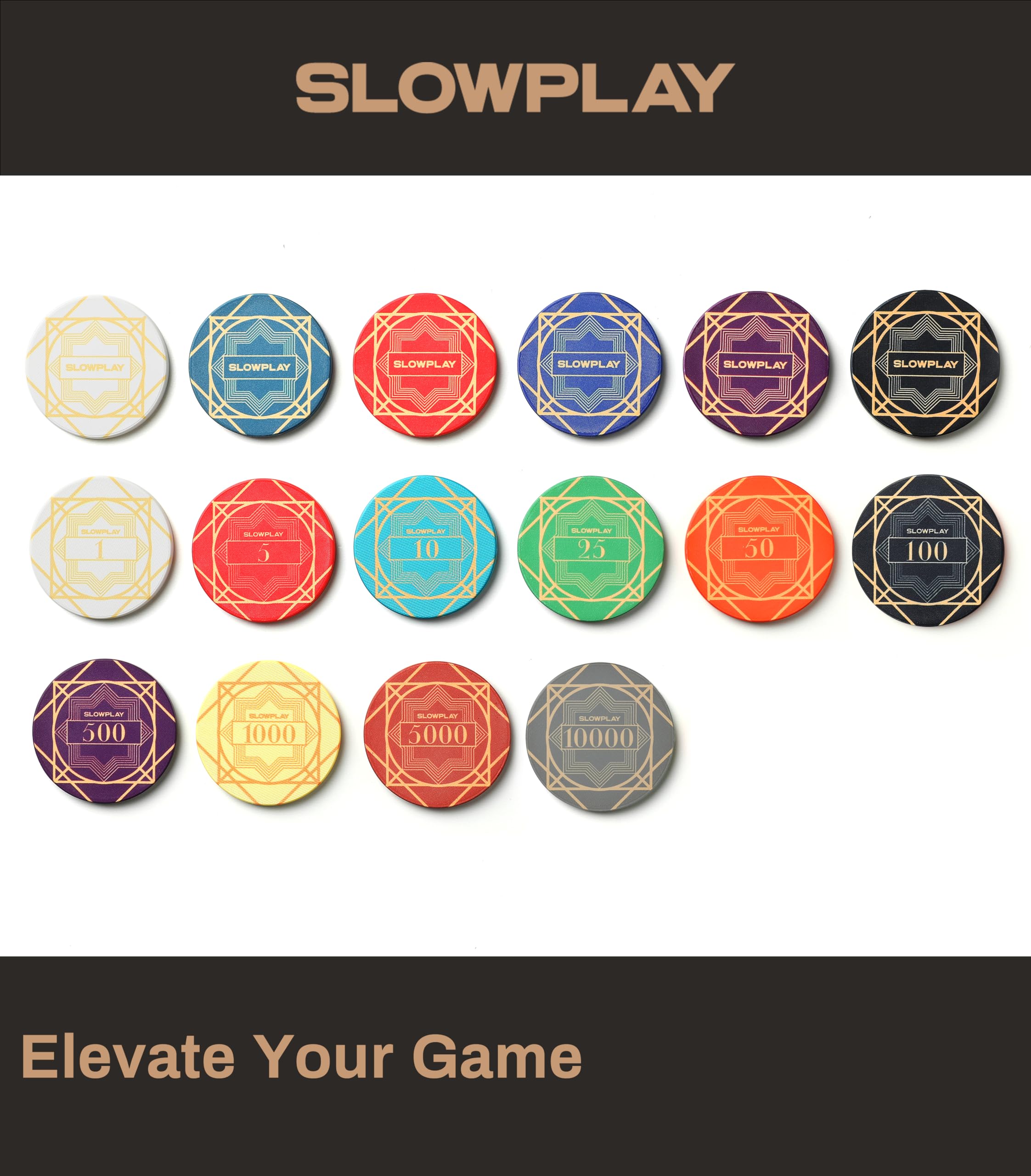 SLOWPLAY Nash Ceramic Poker Chips in Bulk, Casino Grade Ceramic 10-Gram Poker Chip for Texas Hold'em, 39mm Professional Chips Pack of 50 with Denomination of 1
