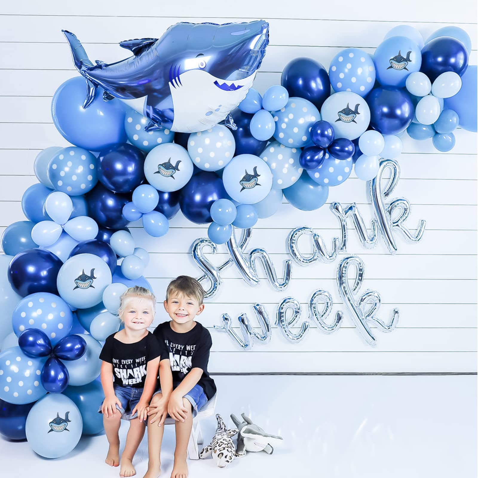 SAKOLLA Set of 22 Shark Theme Party, 2 x 37" Large Shark Foil Balloons and 20 x 12" Shark Latex Balloons