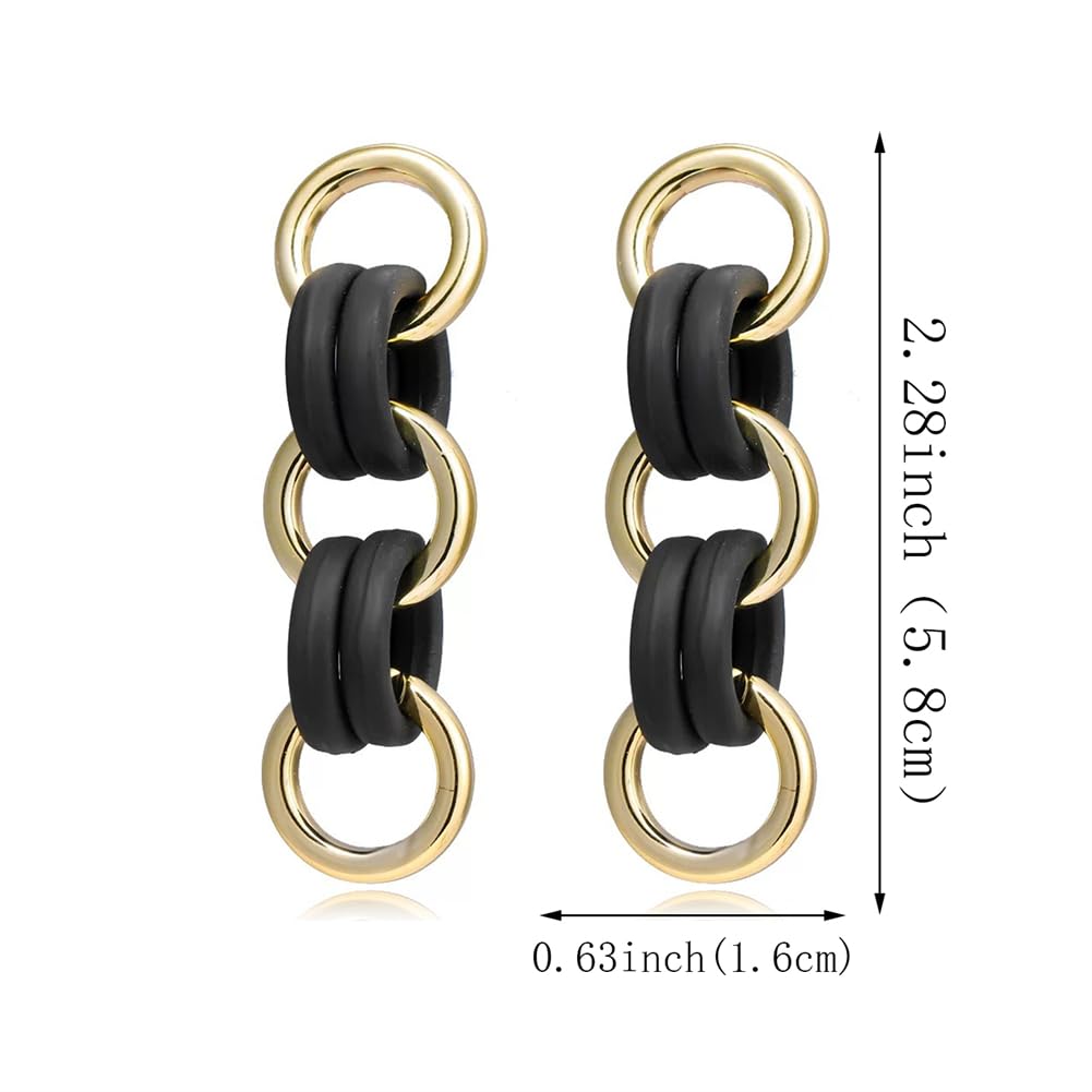 MIGUO STORE Unique Black Exaggerate Chain Earrings Creative Personality Geometric Floor Hollow Drop Dangle Earrings For Women (Gold Black Long Chain Earrings)