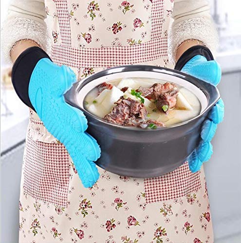 SkyC- Oven Gloves, Pot Holder, Oven Mitts, Cooking Gloves, Grilling Gloves, Kitchen Mittens, Heat Resistant, BBQ Gloves, 450 Degrees F. (Blue)