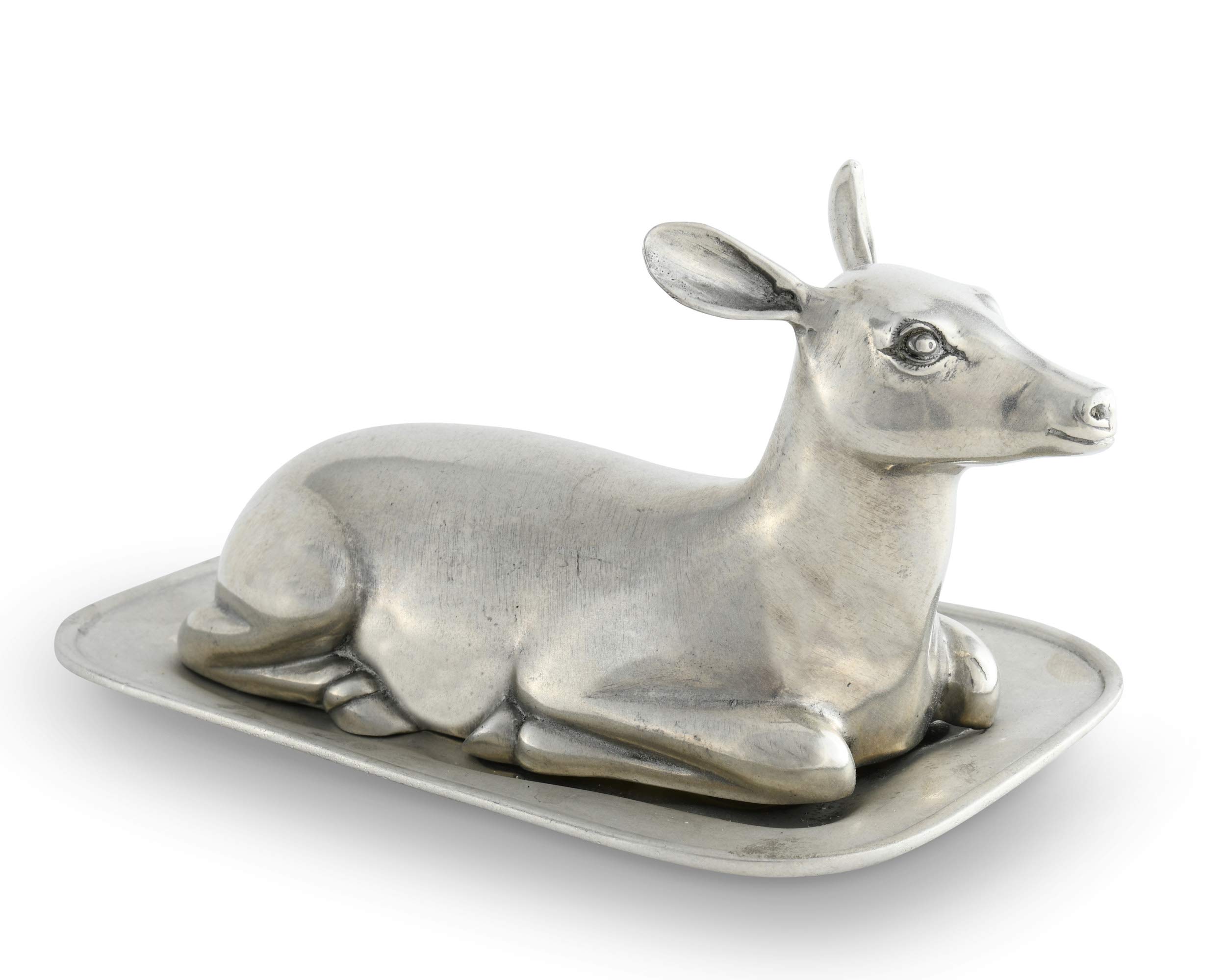 Vagabond House Pewter Doe / Deer Covered Butter Cream Cheese Dish 8 inch x 5 inch