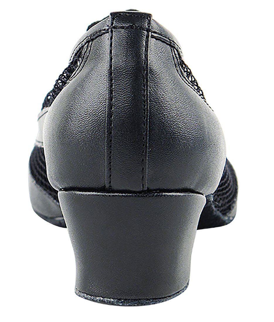 Very Fine Dance Shoes - Ladies Practice, Cuban Low Heel Ballroom Dance Shoes - 2009-1.5-inch Heel and Foldable Brush Bundle - Black Leather - 6.5