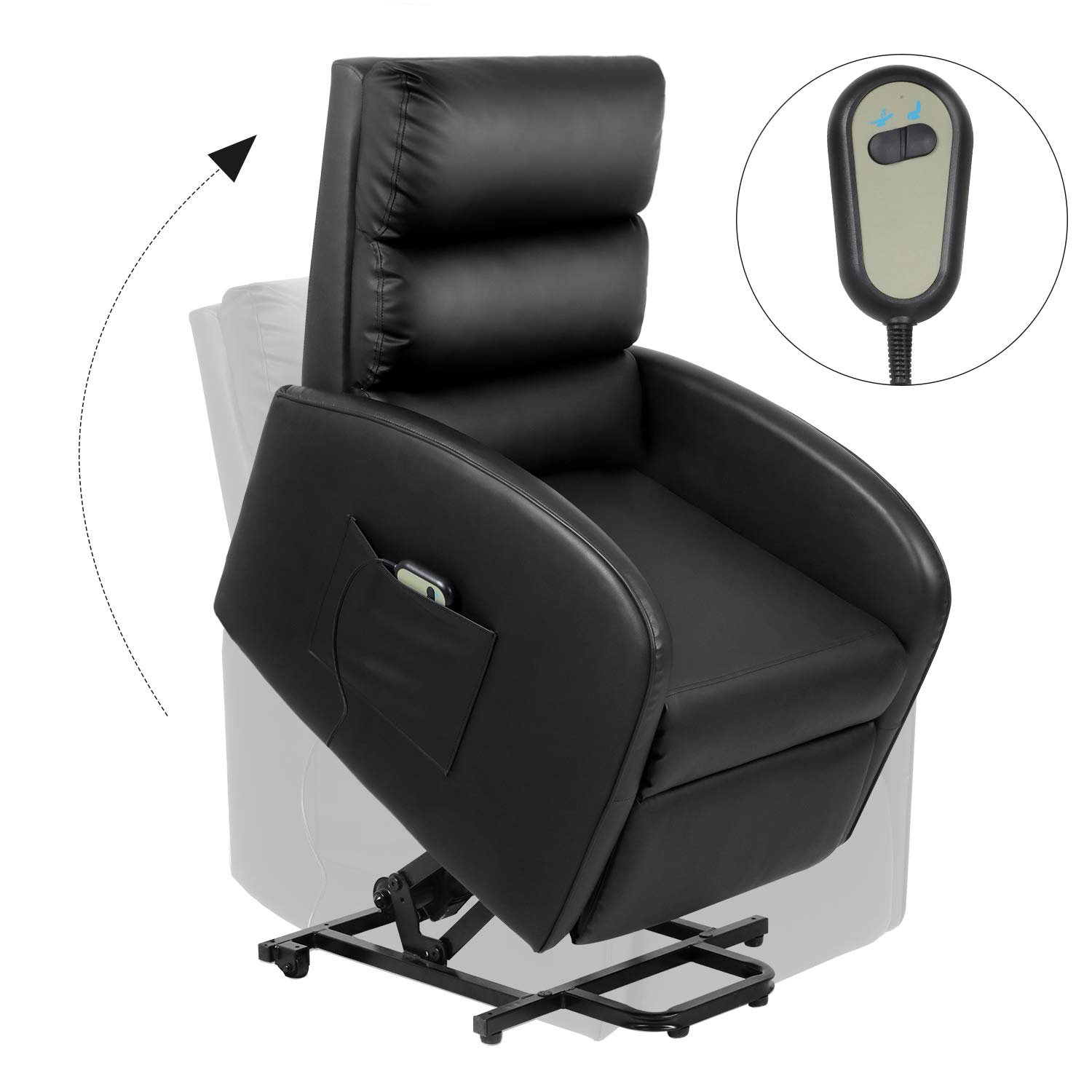Pawnova Huge Thick Padded Seat Electric Power Lift Safety Device and Massage Function, PU Leather Living Room Single Sofa, Home Leisure Recliner Chair for Elderly People, 29.50"x 25.00"x 25.00", Black