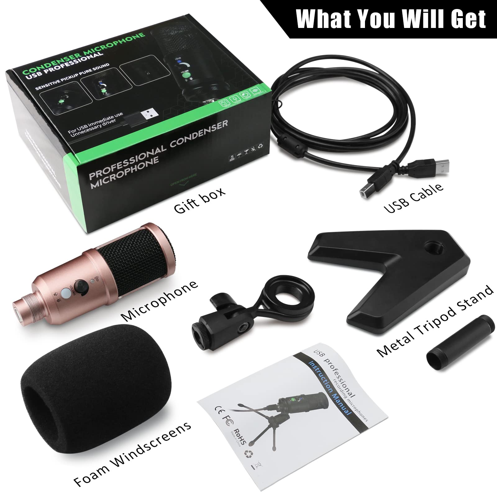 Venoro USB Microphone,Plug & Play Podcast Microphone,Condenser Recording PC Microphone,Noise Cancelling Gaming Mic for Streaming Broadcast,Studio Vocals,YouTube,Compatible for Computer and Laptop