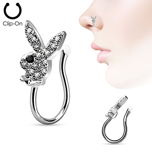 Nose Clip Clip On Non Piercing Nose Ring CZ Paved Licensed Playboy Bunny