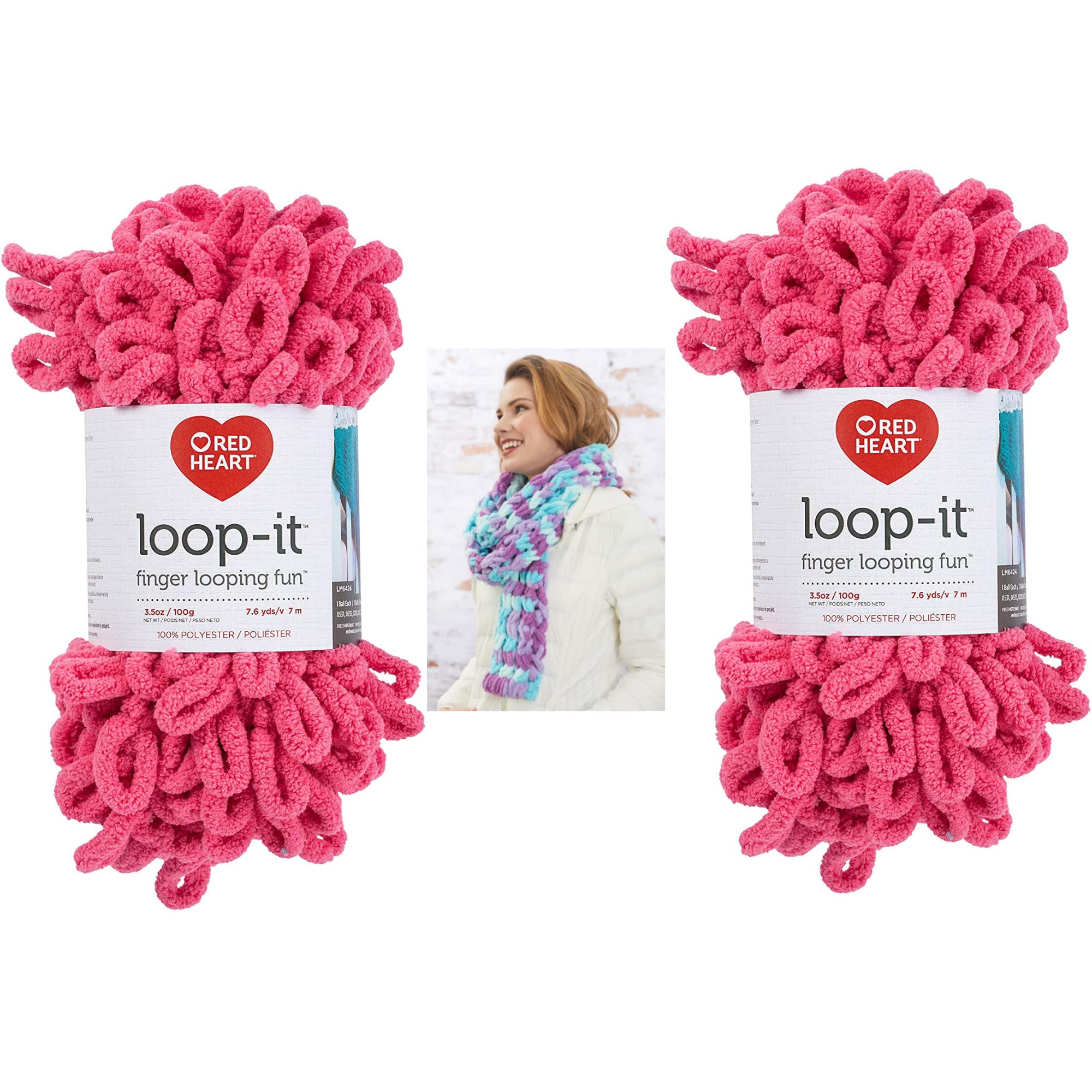 Red Heart Loop-It Yarn 2 Pack Plus Easy Style Scarf Pattern (Cosmopolitan)