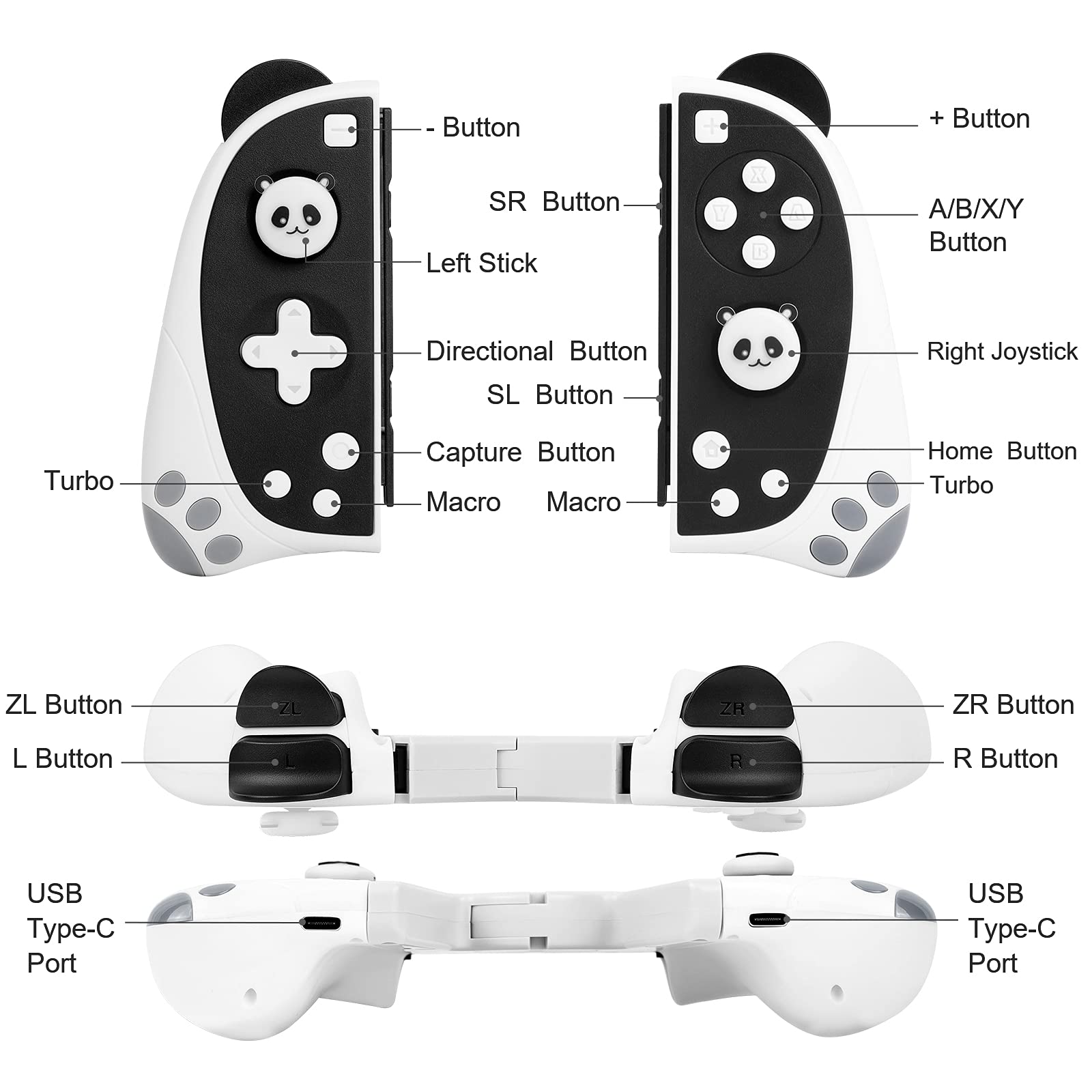STOGA Wireless Controller for Switch, Joy Pad Switch controller,Replacement for Nintendo controller, Remote Compatible with Nintendo Switch Lite, Macro Button/Turbo/Motion/Wake-up,Panda