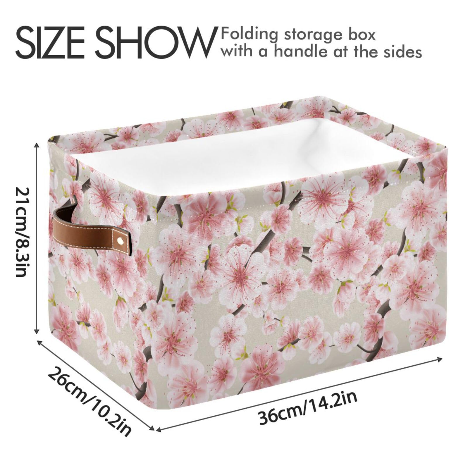 Pink Blossom Japanese Storage Basket Bins Foldable Toy Baskets Organization with Handles Laundry Hamper for Office Bedroom Clothes Bedroom Living Room,2 pcs