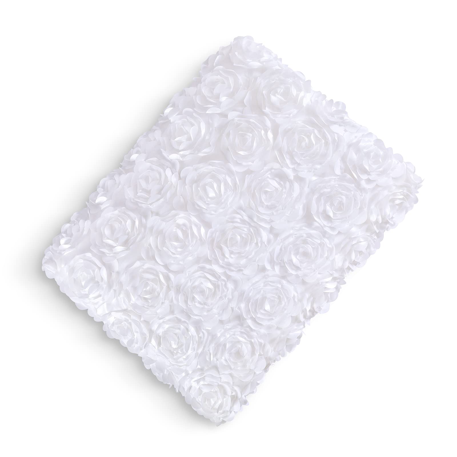 Rosette Tablecloth White 50x80 Inches Rectangular 3D Floral Satin Rosette Fabric Table Cover Grandiose Wedding Party Baby Shower Decorations