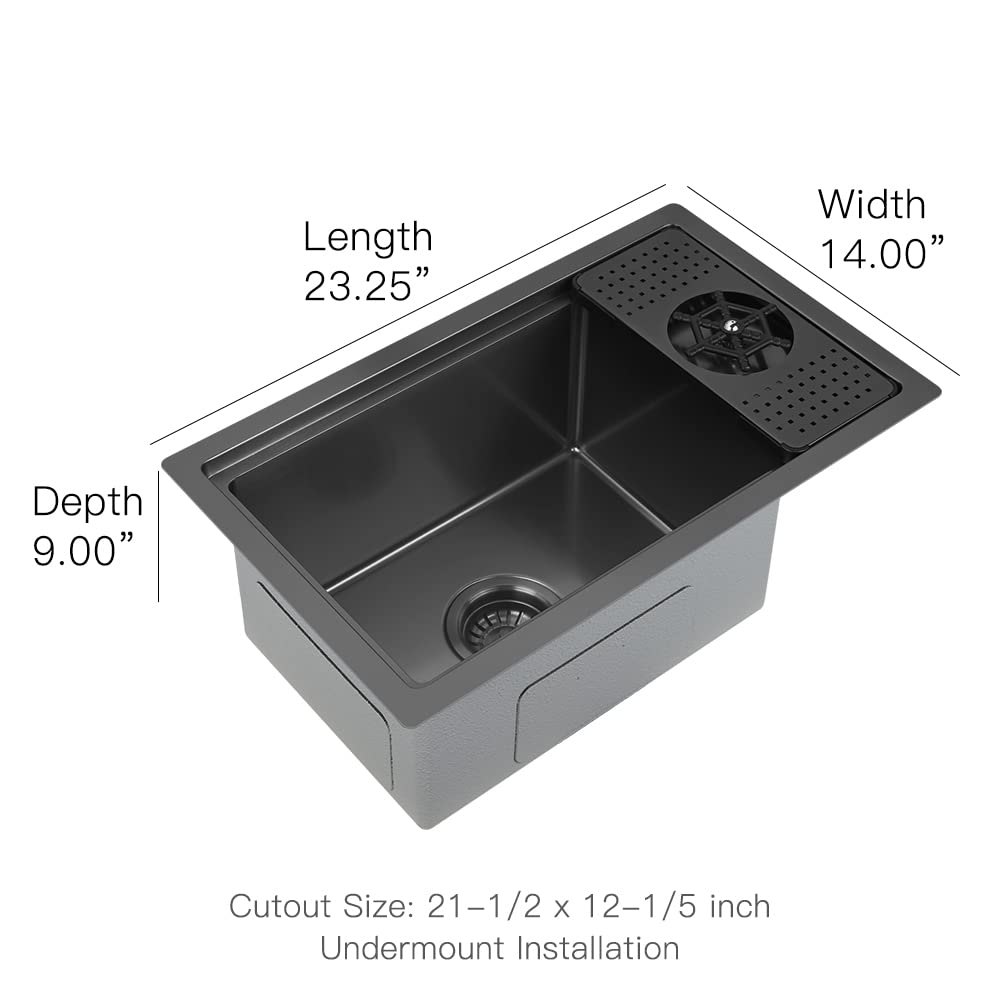 NAVNKA Black Bar Sink with Glass Rinser, 23inch Stainless Steel Small Bar Sink for Bar,Cafe,Restaurant.