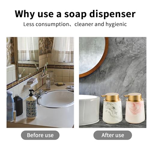 Simcat 12oz Foaming Soap Dispenser - Ceramic Soap Dispenser with Pump Soap Foam Hand Soap Dispenser Decorative Soap Dispenser for Bathroom Kitchen Home Hotel (N-Marble Matte Pink-Foaming)