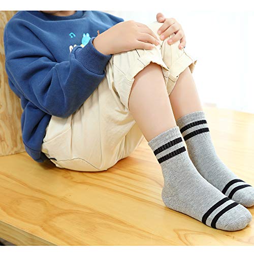 Oohmy Boys Girls Athletic Ankle Socks 8 Packs Terry-loop Cushion Warm Autumn Winter Combed Cotton Socks Shoe Size 12-6 Typical Age 5-10 years old (GRAY, Large)