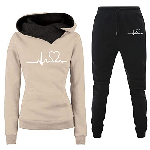 Women Two Piece Outfits ECG Tracksuit Set Long Sleeve Cowl Neck Hoodie Sweatshirts Pullover Tops and Jogger Pants