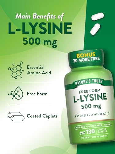 Nature's Truth L-Lysine 500mg | 130 Caplets | Free Form | Essential Amino Acid | Non-GMO & Gluten Free Supplement