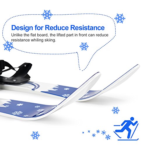 Odoland Kid's Beginner Snow Skis and Poles, Low-Resistant Ski Boards for Age 4 and Under, Lightweight, Sturdy and Safe, Blue