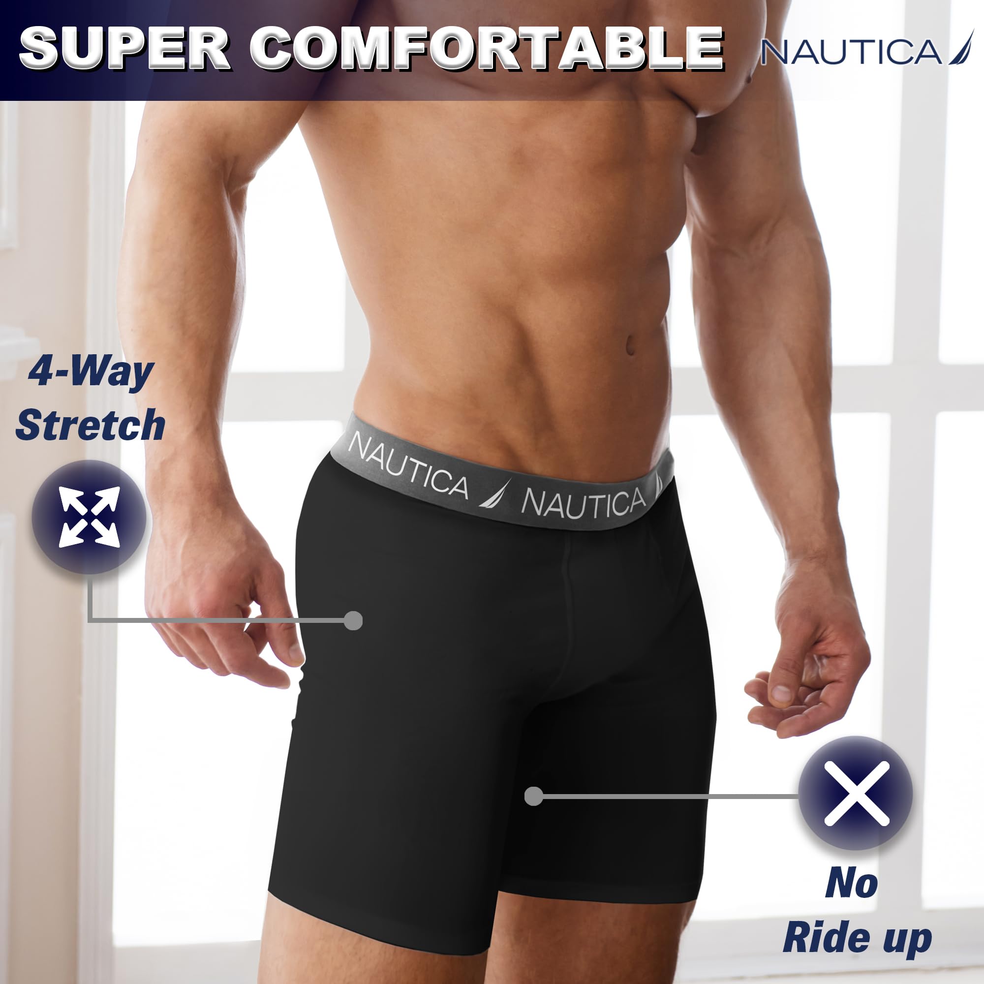 Nautica 3-Pack Mens Base Layer Short, Breathable Performance Compression Shorts Men, Biker Shorts Thigh Chafing Prevention (Medium, Black/Black/Grey)