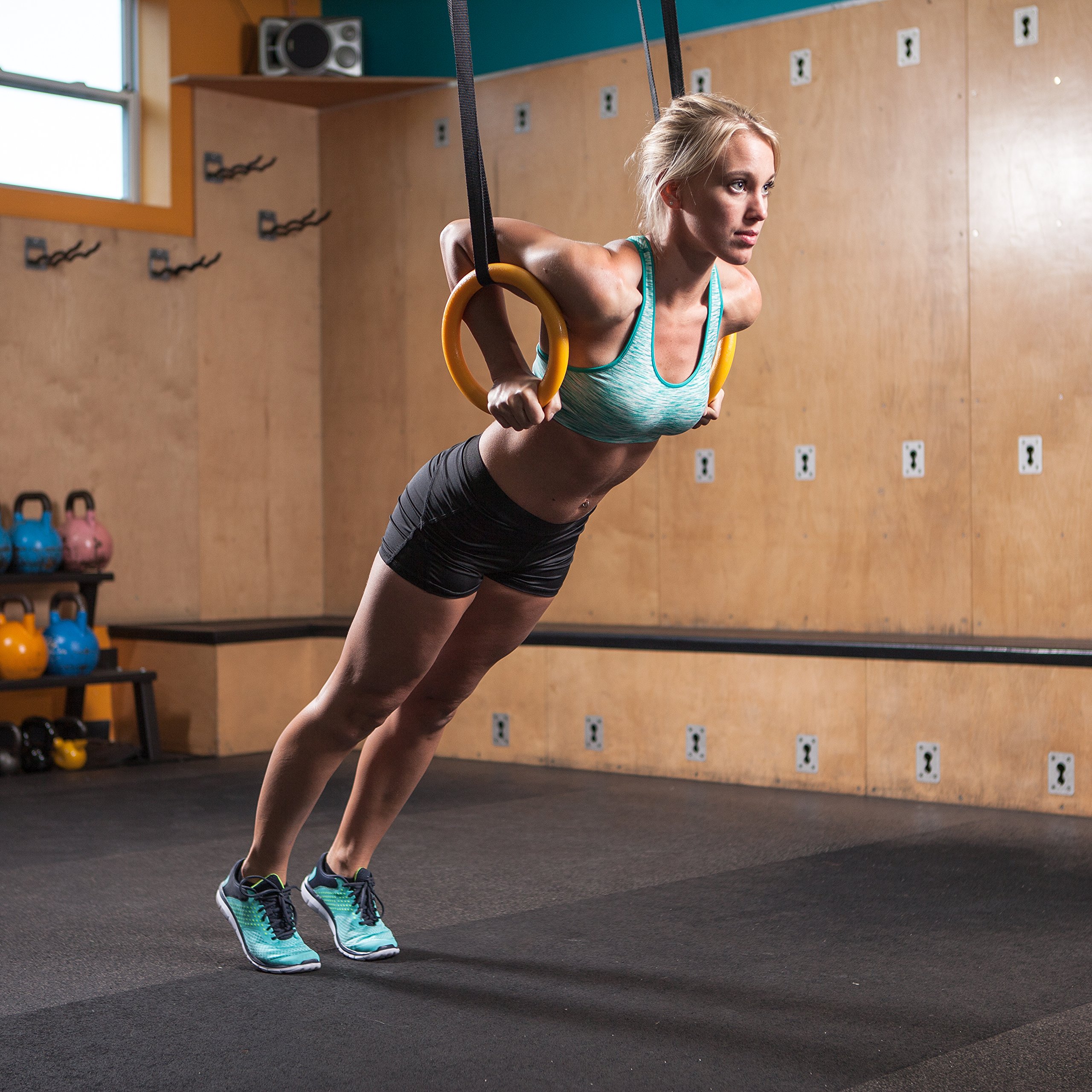 NAYOYA Gymnastic Rings Workout Set with Adjustable Straps for Full Body Strength Training and Bodyweight Crossfit Exercise