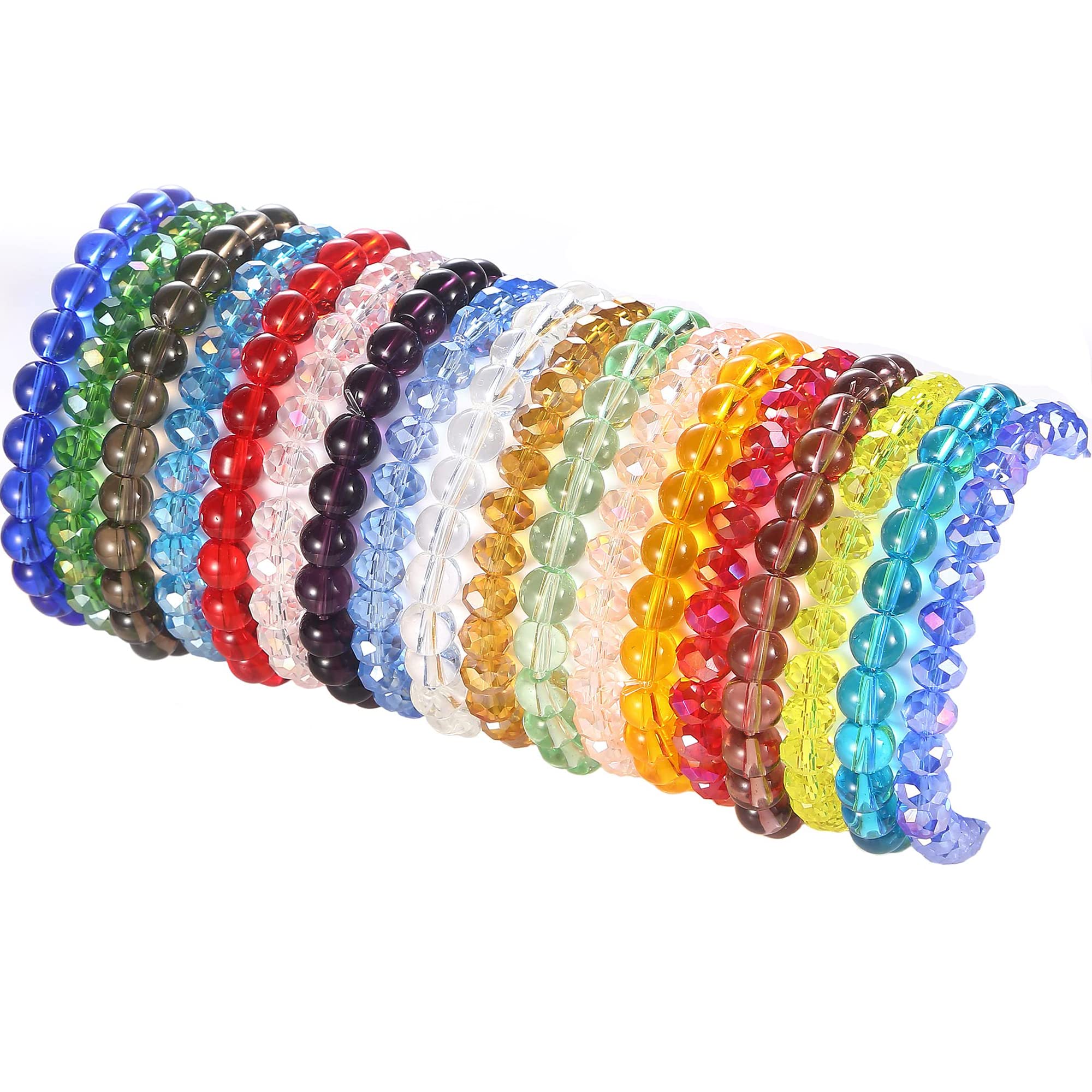 WAINIS 18PCS Glass Crystal Beaded Bracelets for Women Handmade Stretch Multicolor Stackable Round&Versatile Beads Bracelet Elastic Bracelets Jewelry