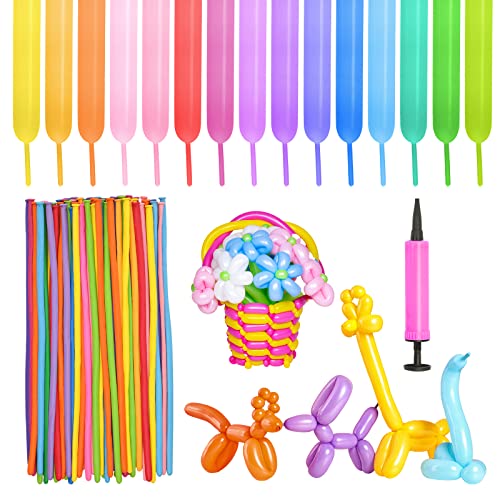 RUBFAC 260 Balloons, 450pcs Colorful Long Balloons with Pump, Premium Twisting Balloons Animals Magic Balloons for Birthday Wedding Party Supply