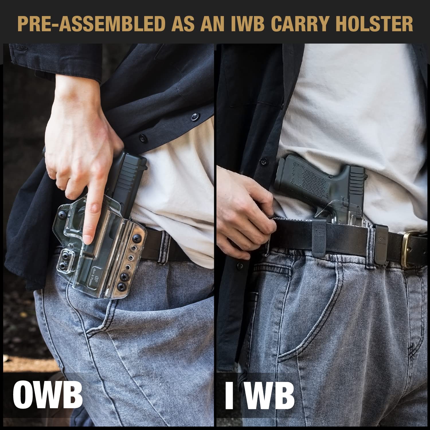 OWB Holster Compatible with Glock 43 43x, Outside Waistband Carry Holster Compatible with G43 43x, OWB Right Hand Draw Gun Holster for Men/Women Adj. Cant & Retention,Clear
