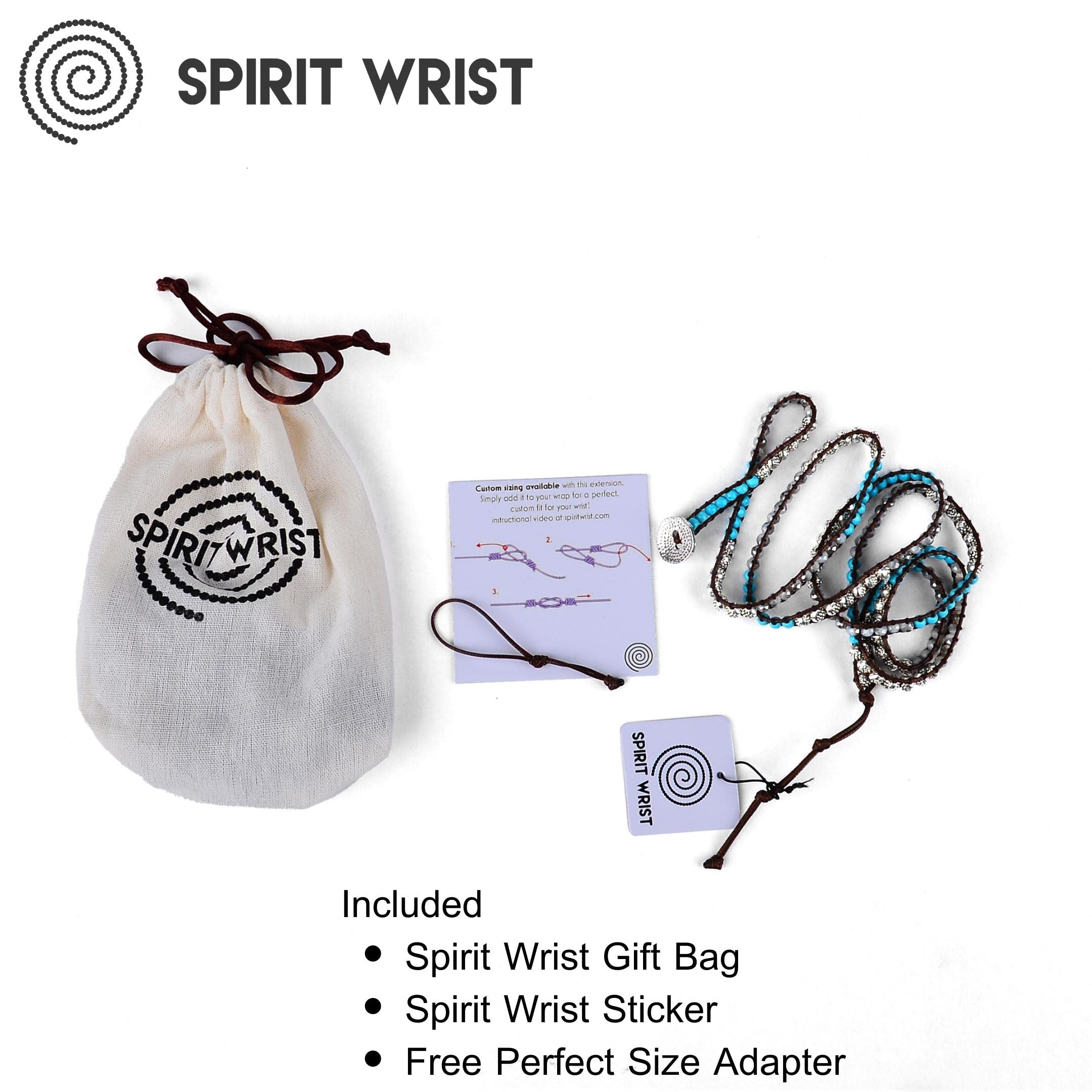 spirit wrist Turquoise Bead, Sky Crystals, Silver Zinc + Brown Kai Boho Wrap Bracelet