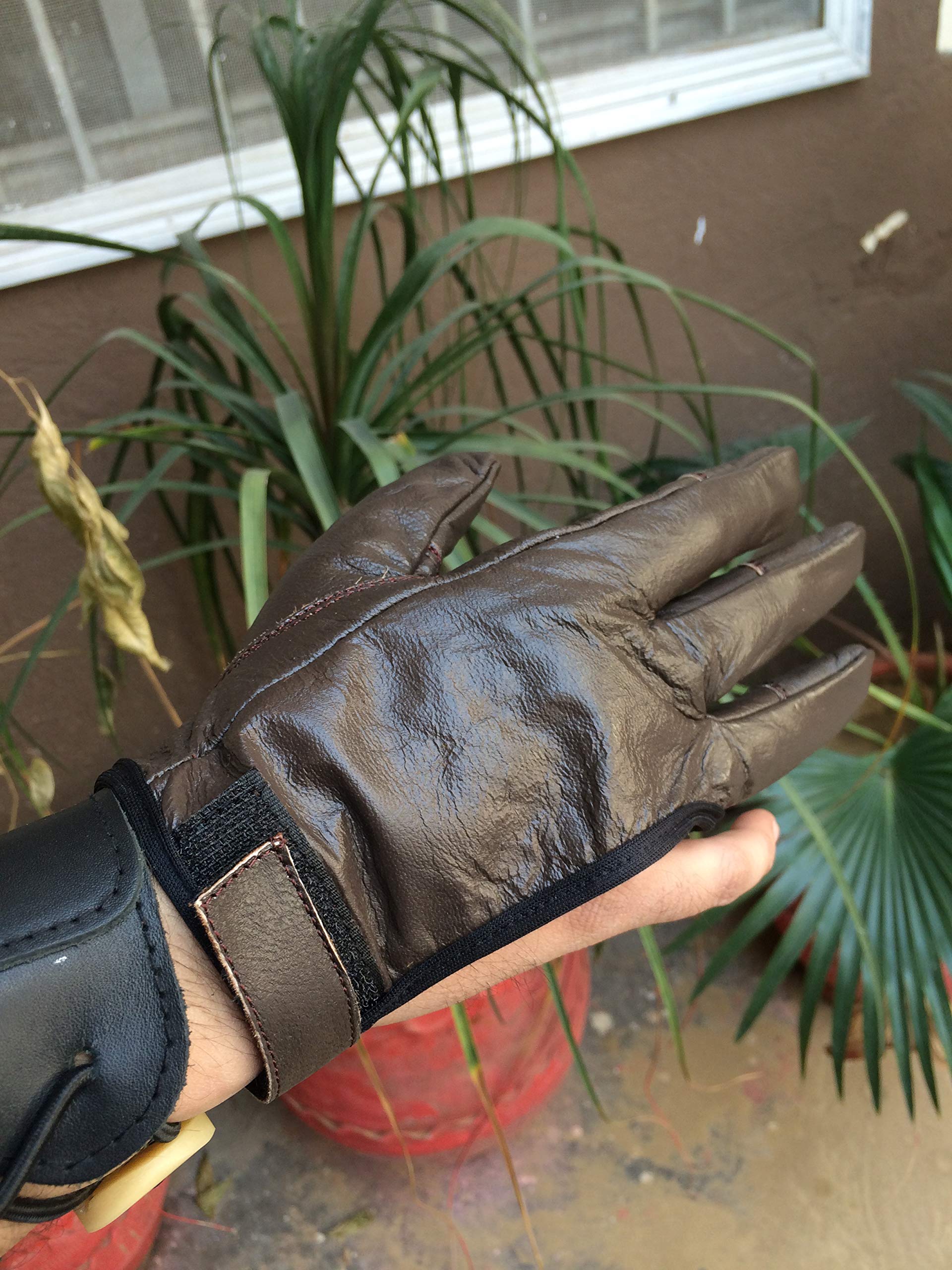 Traditional Archery Shooting Leather Glove Glove 100% Real Leather (Choclate Brown, Medium, Right Hand Wear)