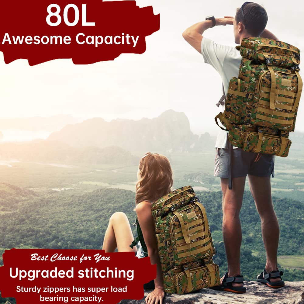 ÖSSZEFUT 70L 80L Tactical Backpack Waterproof For Men Hiking Camping Military Backpacking Backpack Tactical Rucksack Travel Hunting Survival Waterproof Large Backpack (Camouflage)