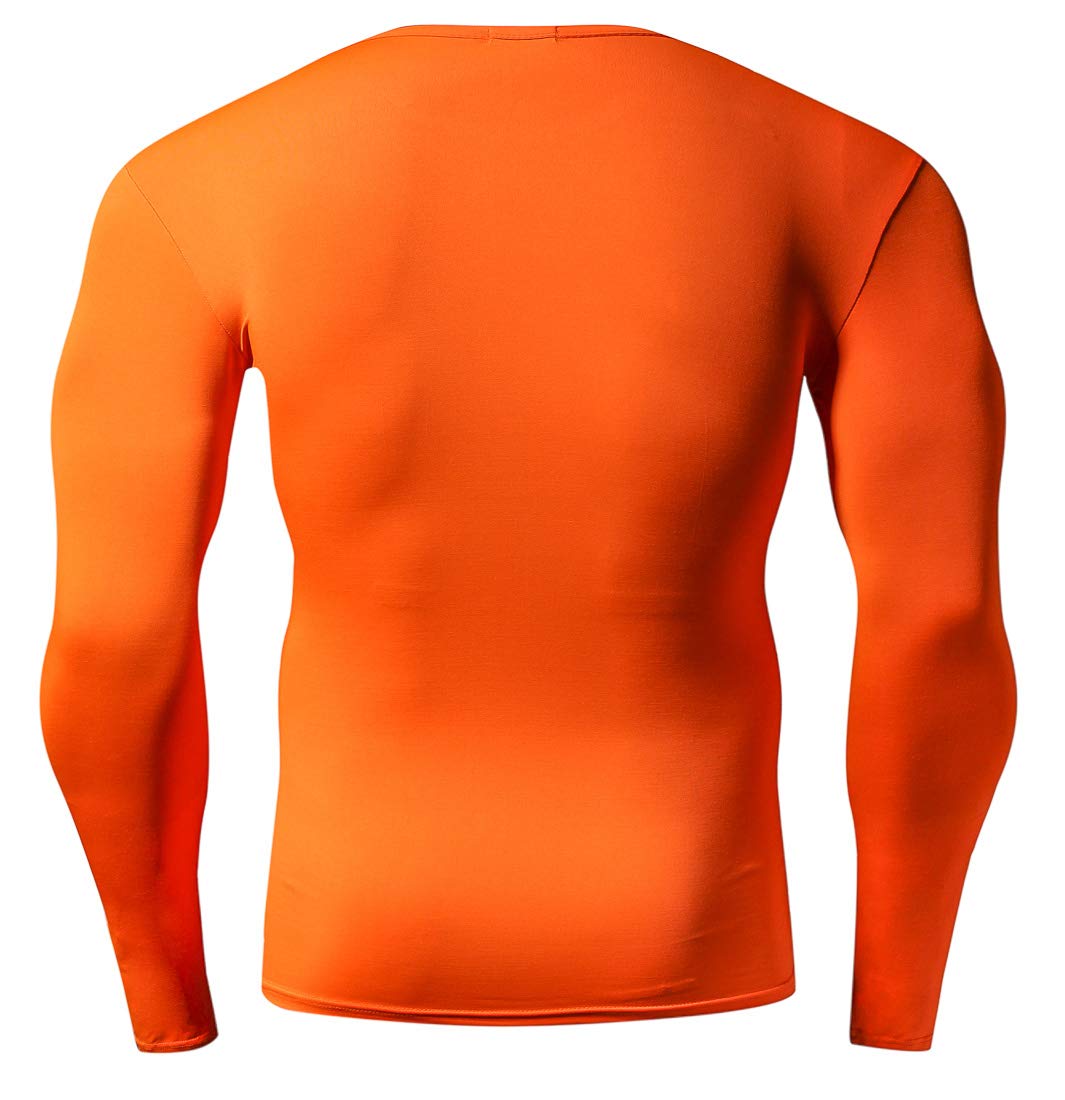 Red Plume Men's Cool Dry Fit Long Sleeve Compression Shirts, Active Sports Athletic Workout Shirt, Sports Base Layer T-Shirt (ORANGE, Medium)