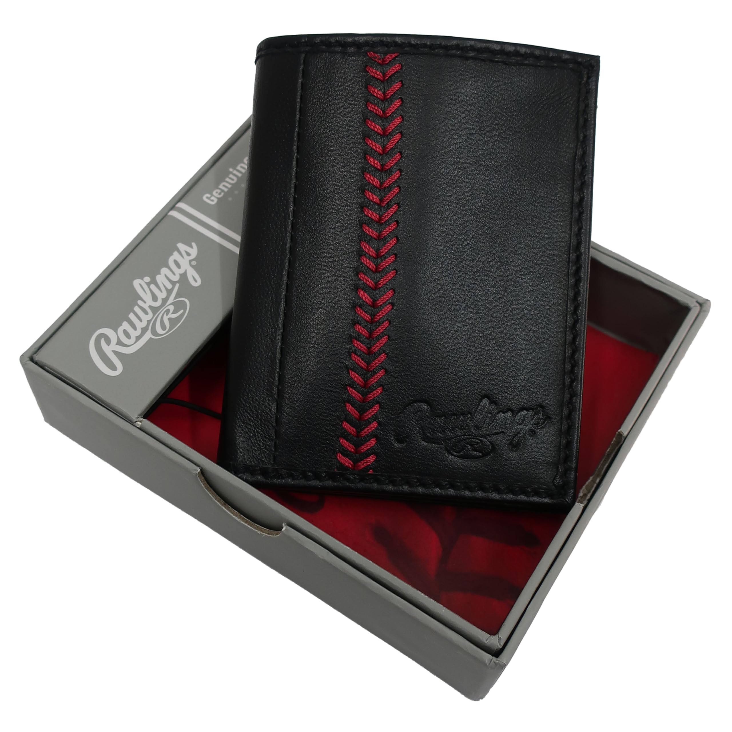 Rawlings Baseball Stitch Leather Trifold Wallet Chocolate