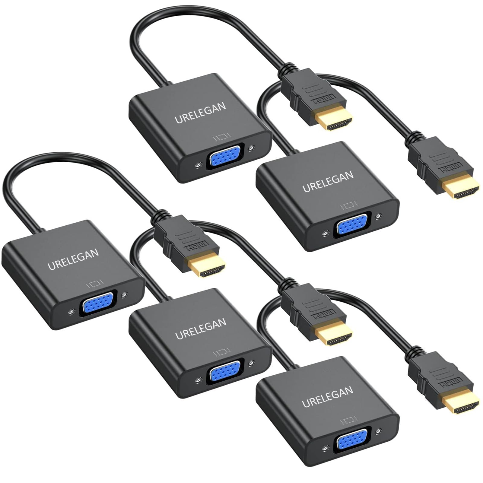 URELEGAN HDMI to VGA Adapter, 1080P Gold-Plated Cord for Computer, Desktop, Laptop, PC, Monitor, Projector, HDTV, Chromebook, Raspberry Pi, Roku, Xbox