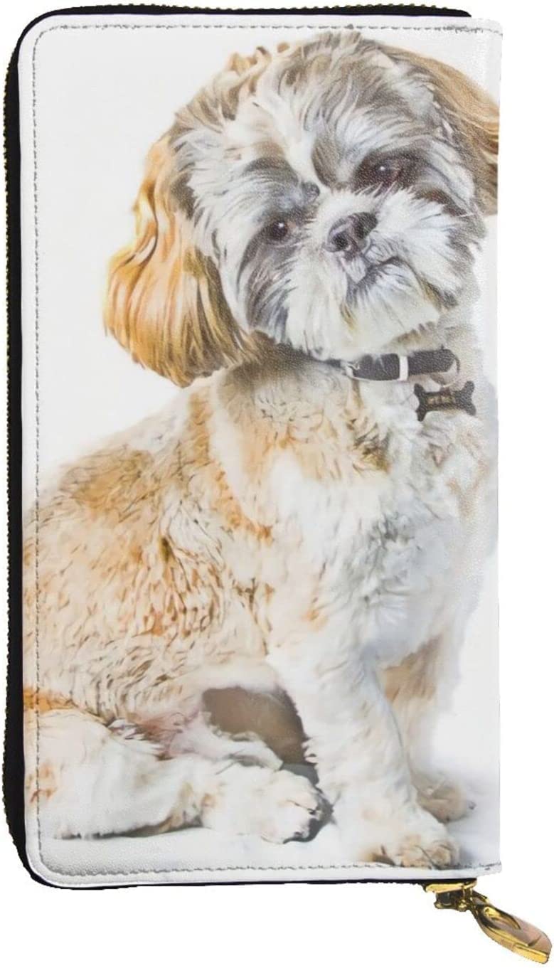 Women Zip Around Long Purse Cute Shitzu Shih Tzu Dog Clutch Credit Card Holder Wallet