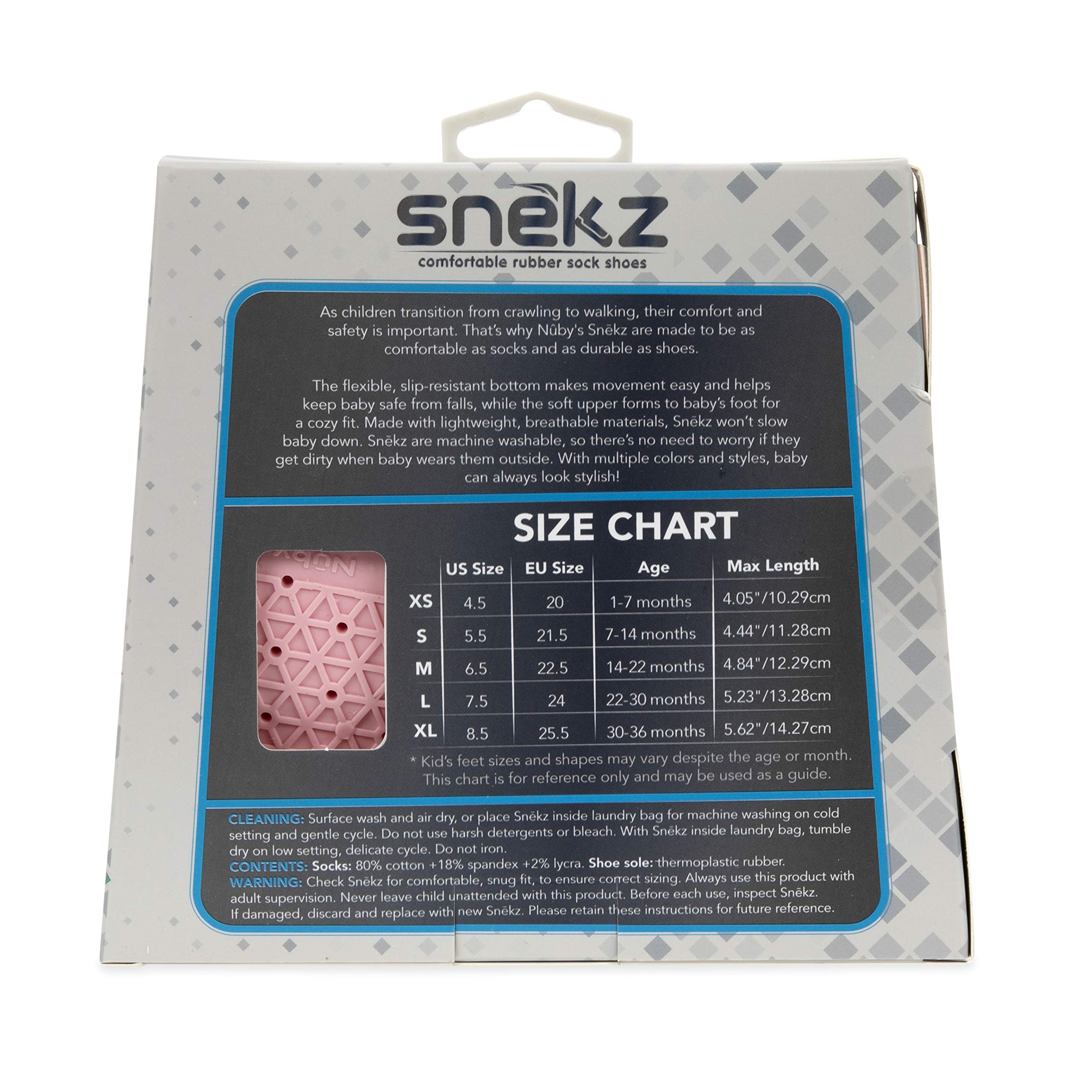 Nuby Snekz Comfortable Rubber Sole Sock Shoes for First Steps- Pink Polka Dots/Large 22-30 Months