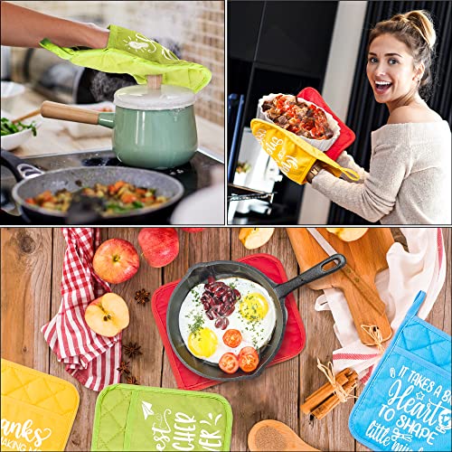 OSNIE 4Pcs Teacher Appreciation Pot Holders Heat Resistant Microwave Oven Mitt Potholders with Hand Pocket Hanging Loop Machine Washable Hot Pads Set End of The Year Teacher Gift for Cooking Baking