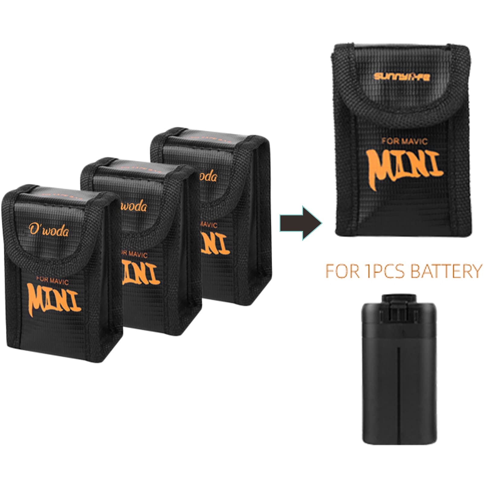 O'woda Battery Safe Bag for DJI Mini 2 Accessories, 3 Pcs Fireproof Explosion-Proof Case Lipo Batteries Protector Storage Pouch for DJI Mini 2 Batteries, Black