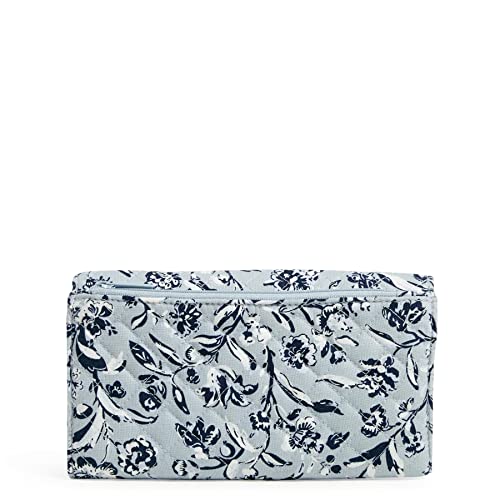 Vera Bradley Women's Cotton Trifold Clutch Wallet With RFID Protection, Perennials Gray - Recycled Cotton, One Size