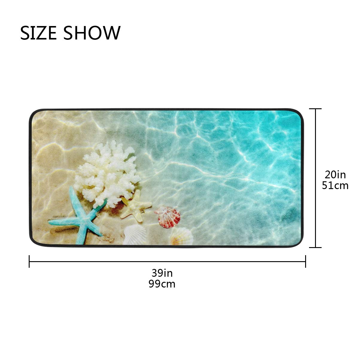 Starfish Coral and Seashell On The Summer Beach Kitchen Rug Doormats Carpet Bath Mats Runner Rug for Home Decor,Non-Slip Standing Kitchen Rug 39" X 20"