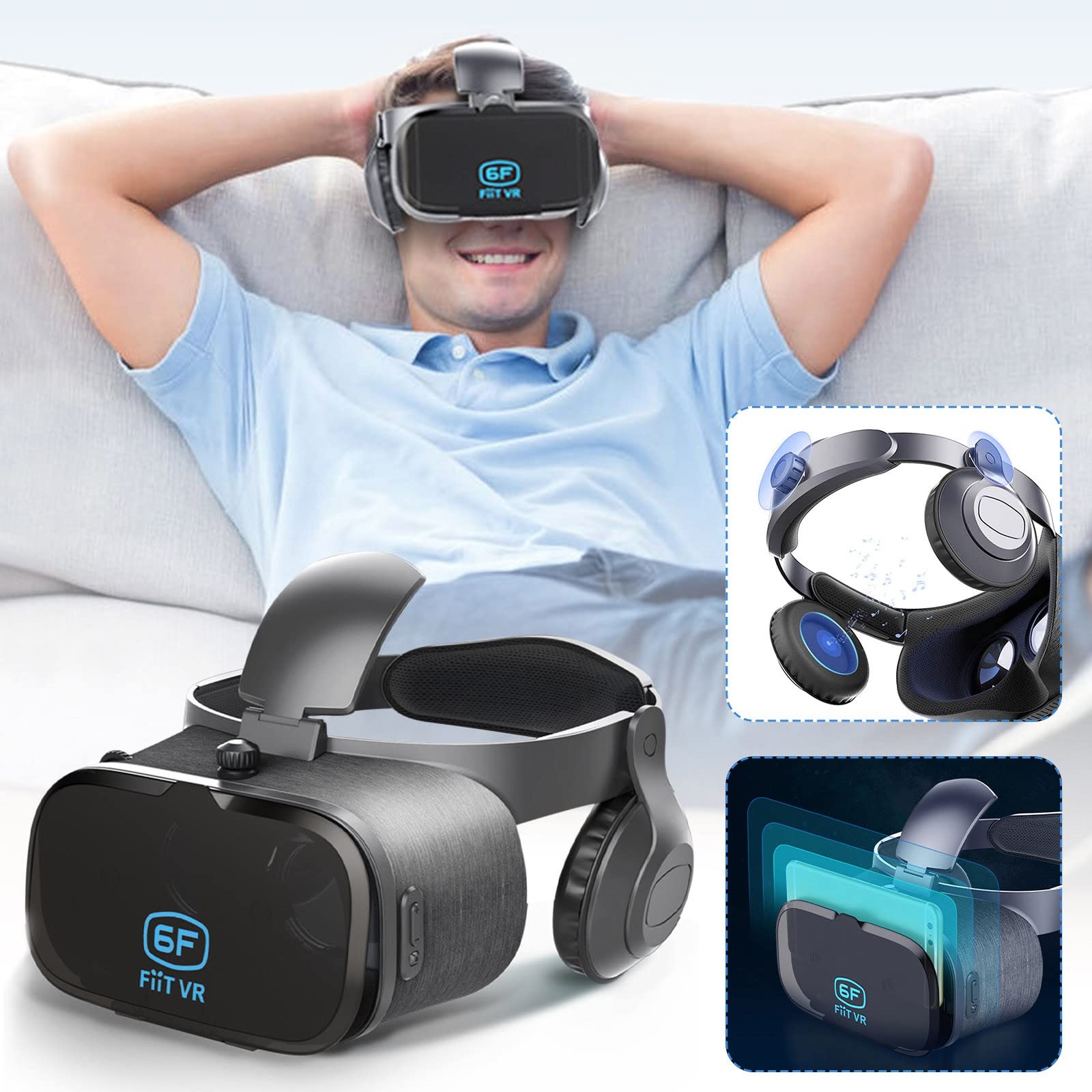 VR Digital Glasses 3D VR Headsets Stylish and Comfortable VR Headsets Anti-Blue Light, 55mm High-Definition VR Headsets Compatible with iOS& Android
