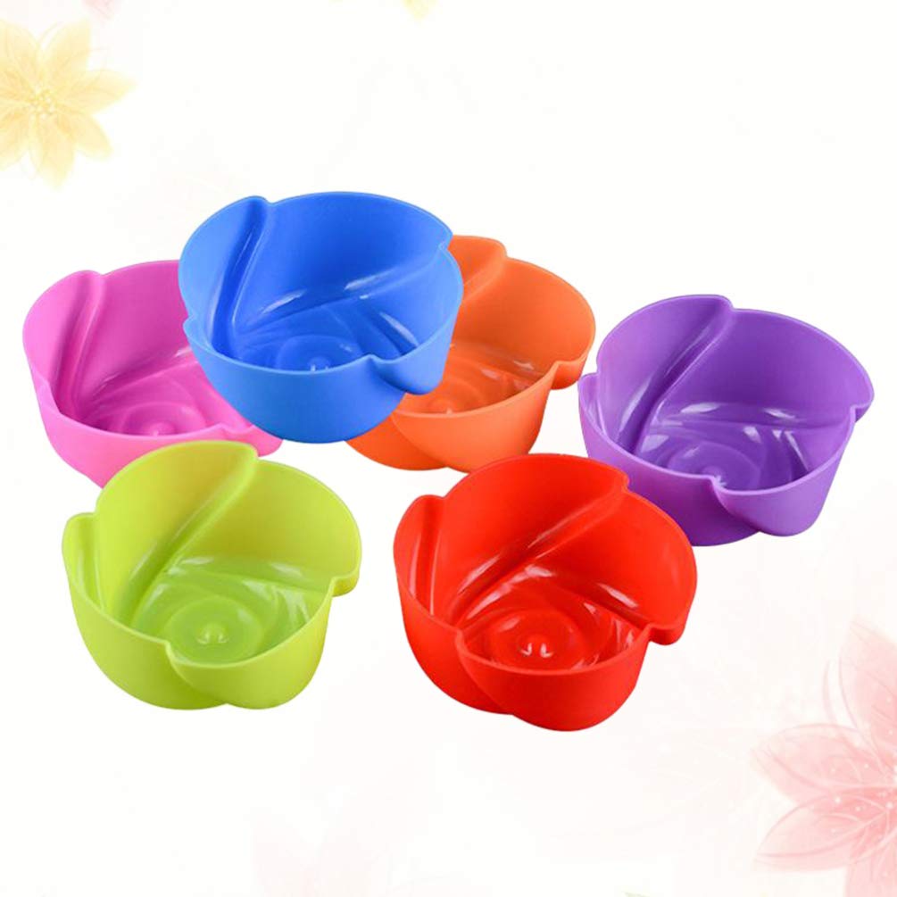 UPKOCH 8pcs Silicone Muffin Cups Rose Flower Shape Reusable Silicone Baking Cups Non Stick Cupcake Liners Maker Mould Cup (Random Color)