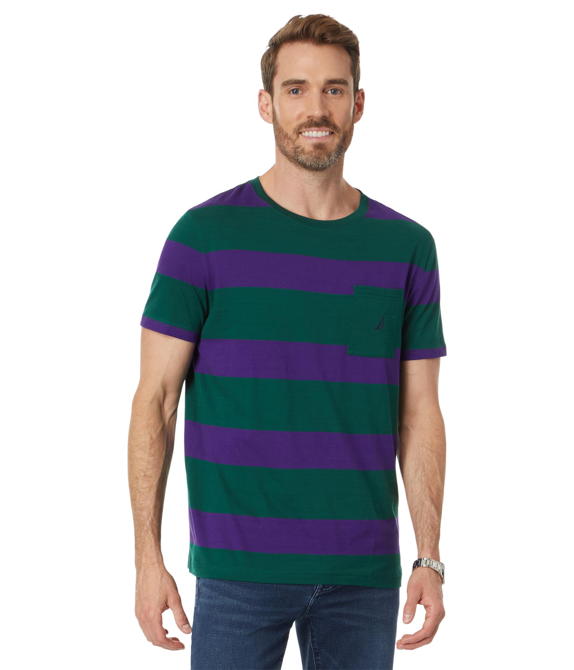 Nautica Men's Striped Crewneck T-Shirt, Tidal Green