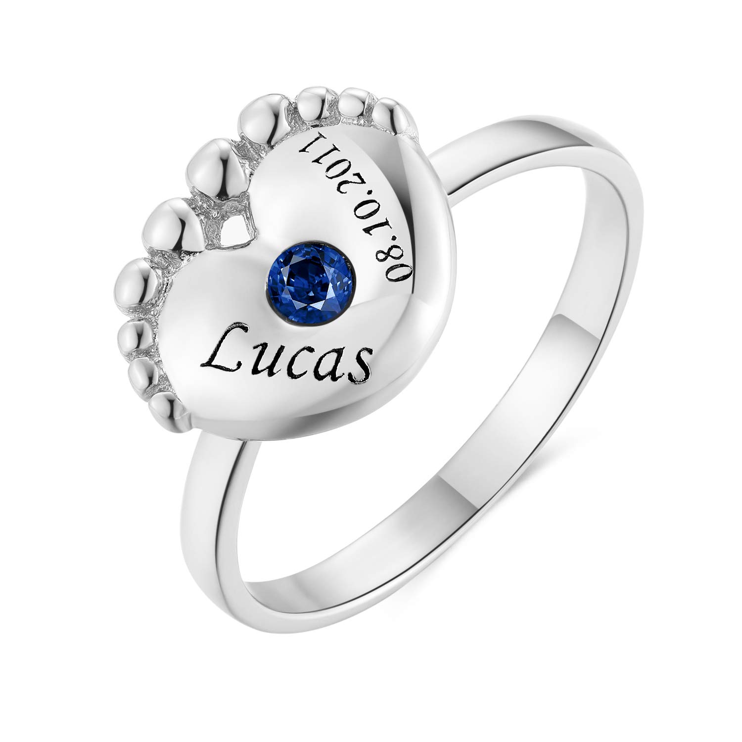 RESVIVI Personalized Engraved Baby Feet Birthstone Ring Customized Mother Rings Engraved Name Date Birthstone Rings Gift for Mom