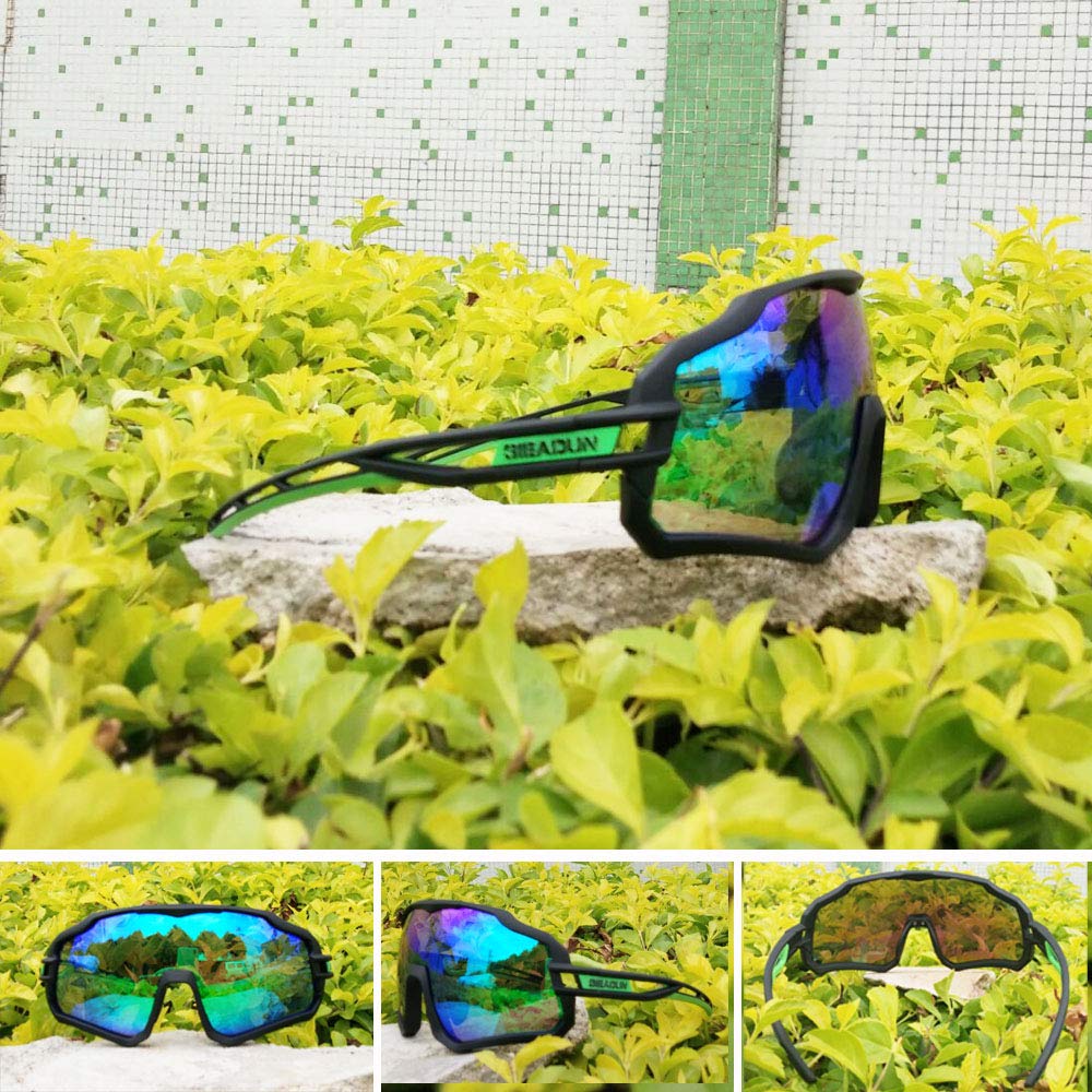 Sports Sunglasses Cycling Glasses Polarized UV400 fFishing, Ski Running,Golf (All black and green)