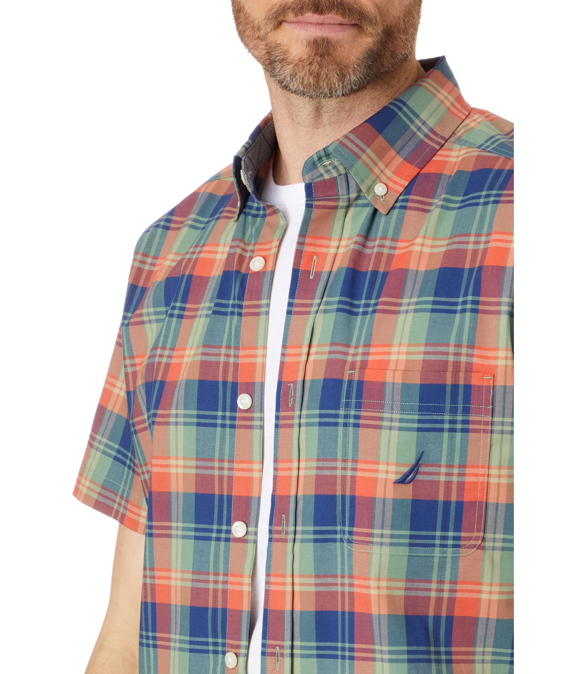 Nautica Men's Sustainably Crafted Plaid Short-Sleeve Shirt, Dark Ivy, Medium