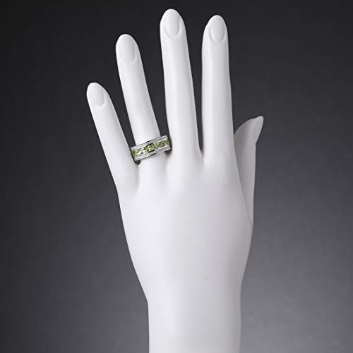 PEORA Sterling Silver Princess Cut Peridot 3-Row Wedding Ring Band 1.5 Carats Size 9