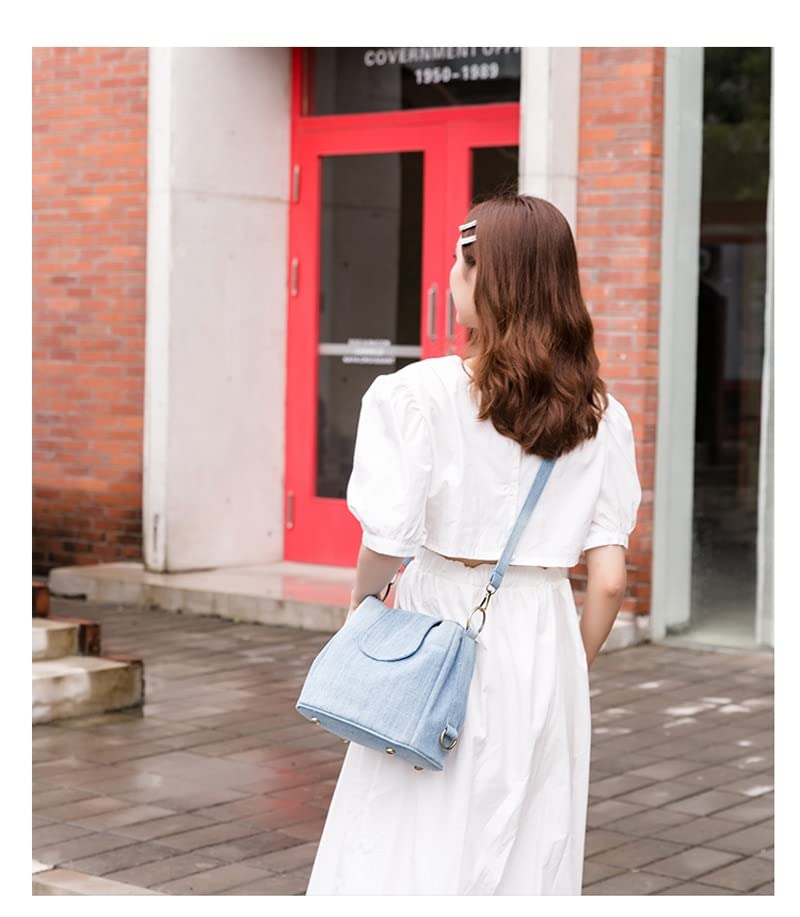 Women's Bag 2022 Trend Shoulder Bag Demin Bucket Small Size Tote Bag Crossbody Bag (light blue)