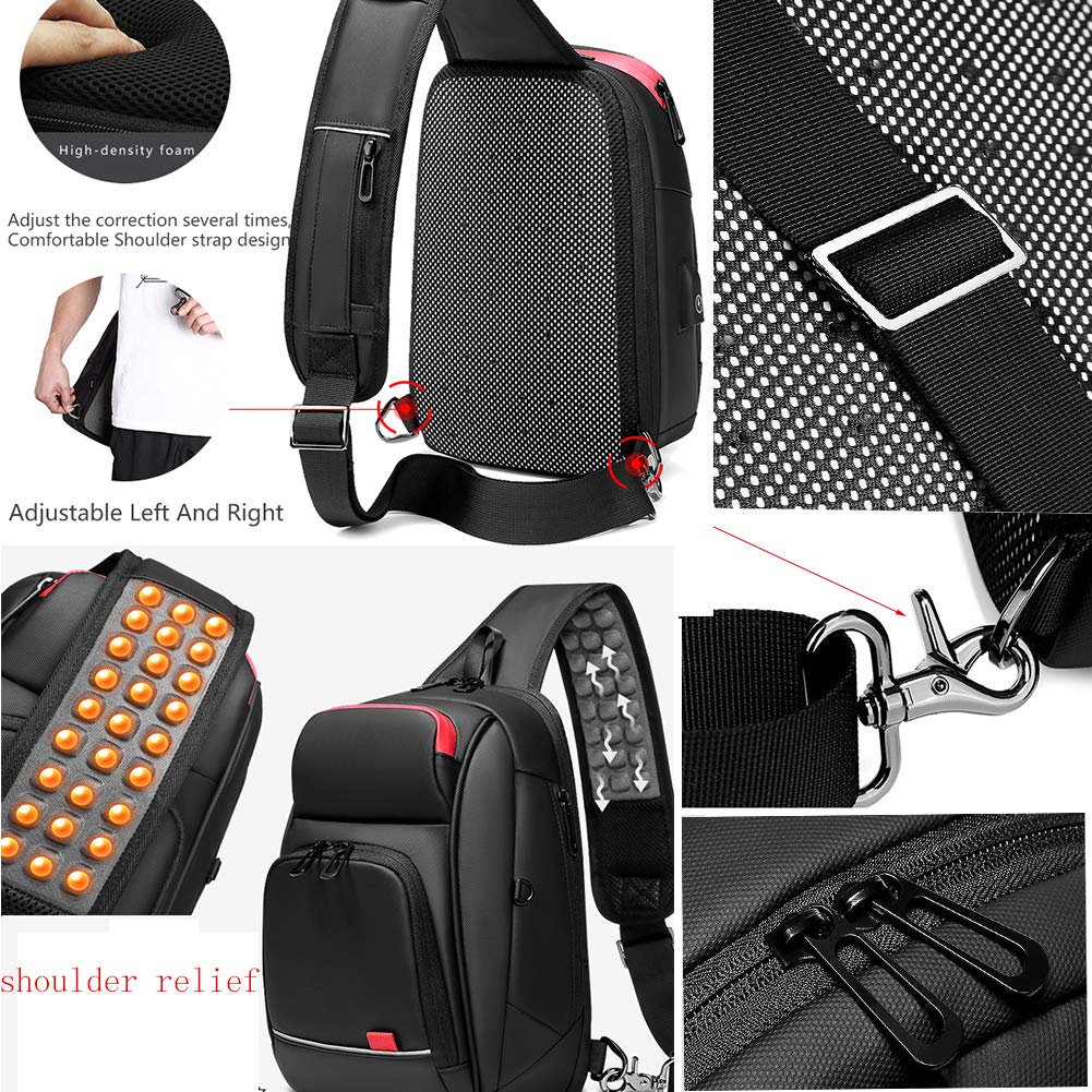 Sling Bag for Men Chest Pack Bag Shoulder Crossbody Backpack Waterproof Small Travel Hiking Multipurpose Daypack with USB Charging Port
