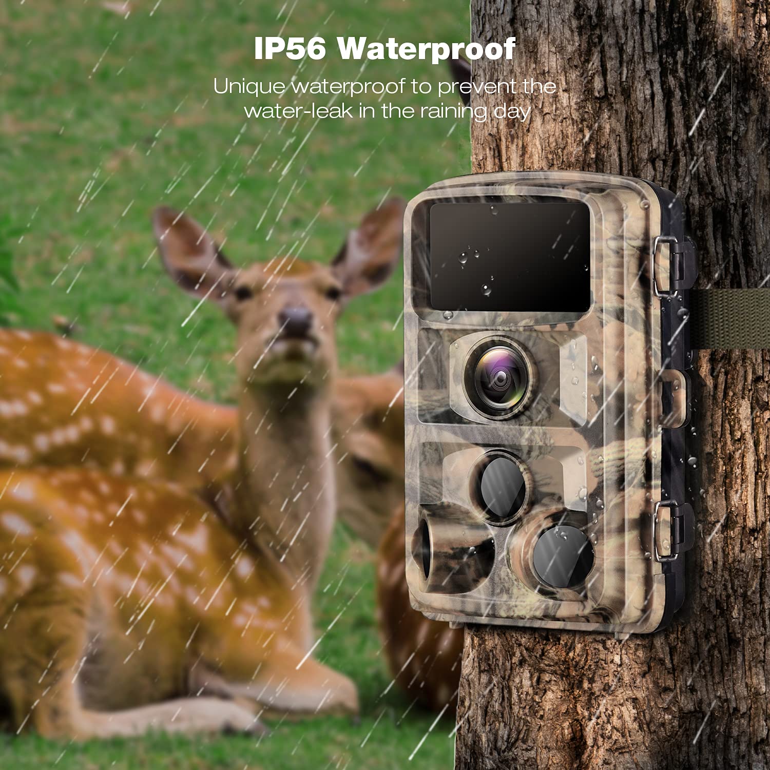 Trail Camera 20MP 1080P Waterproof Game Hunting Cam with 3 Infrared Sensors Motion Activated Night Vision for Wildlife Monitoring