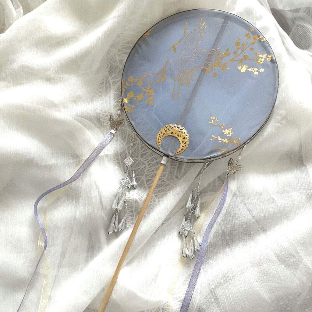 TOMYEUS Folding Hand Fan Ancient Fan Fan Dance Dance Chinese Style Hanfu Embroidery Palace Fan Long Handle Ladies Tassel Ancient Decorative Round Fan Decorative Folding Fans