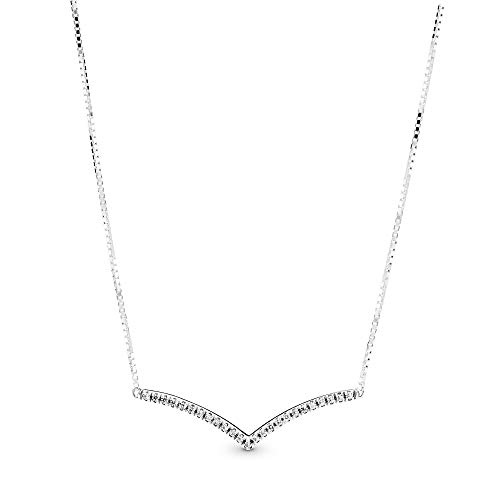 Pandora Sparkling Wishbone Necklace - Stunning Women's Jewelry - Great Gift for Women - Sterling Silver - 17.7"