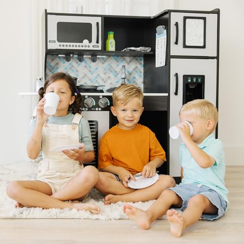 Melissa & Doug Wooden Chef’s Pretend Play Toy Kitchen With “Ice” Cube Dispenser – Charcoal Gray - Kitchen Play Set For Toddlers And Kids Ages 3+